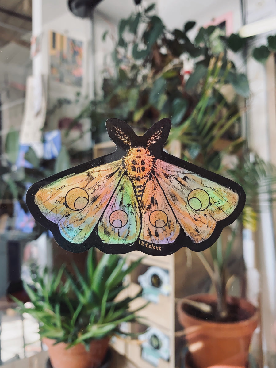 Holographic Moon Moth Sticker – 1%talent